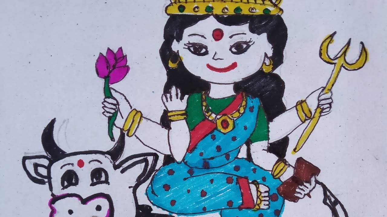 Mahagauri 🙏🙏... creative drawing art // Navratri special drawing - YouTube