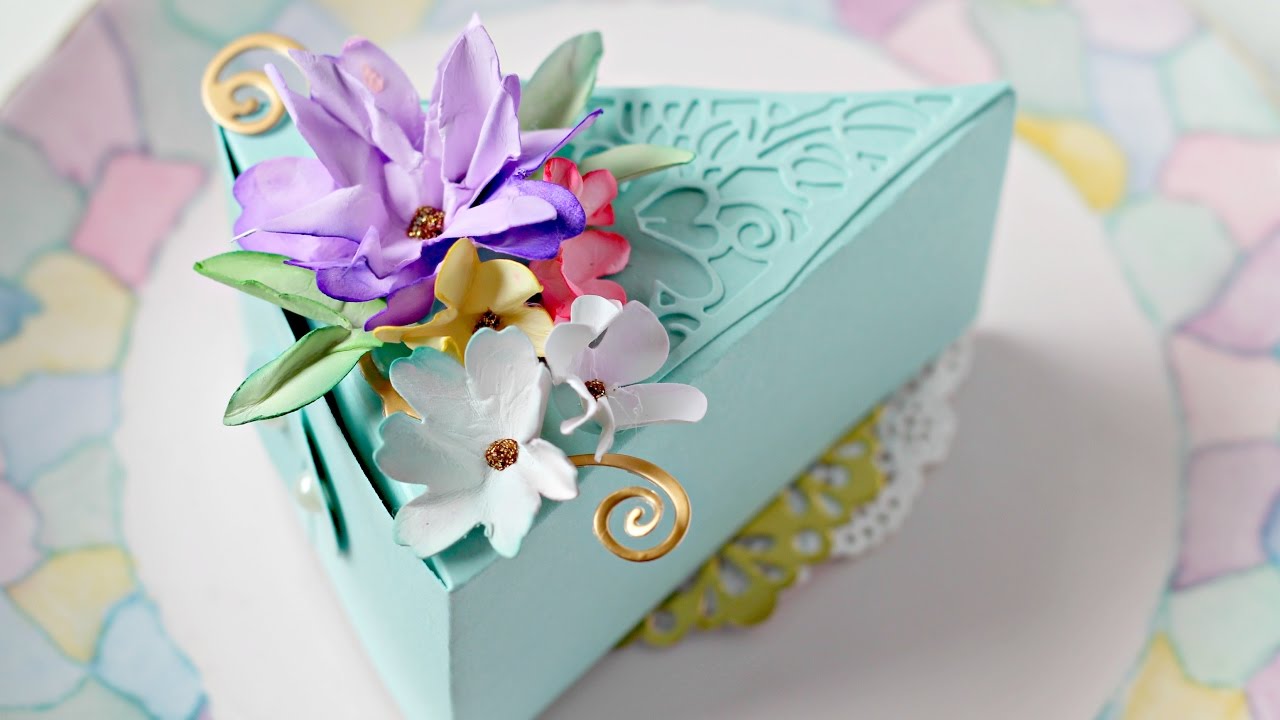 Cake Slice Box and Wrinkled Flowers Tutorial - YouTube