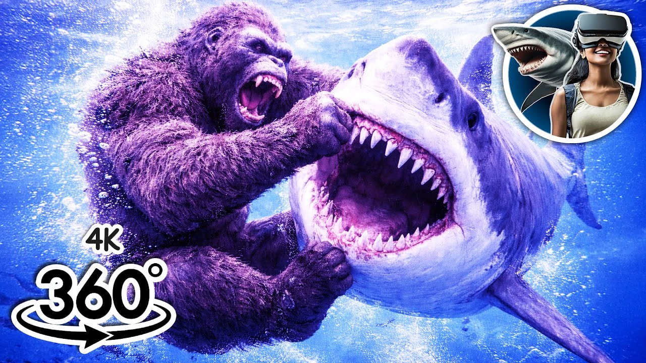 360 Scary Sharks Vs King Kong Vs Meg Shark Sea Monster Battle | 360 ...