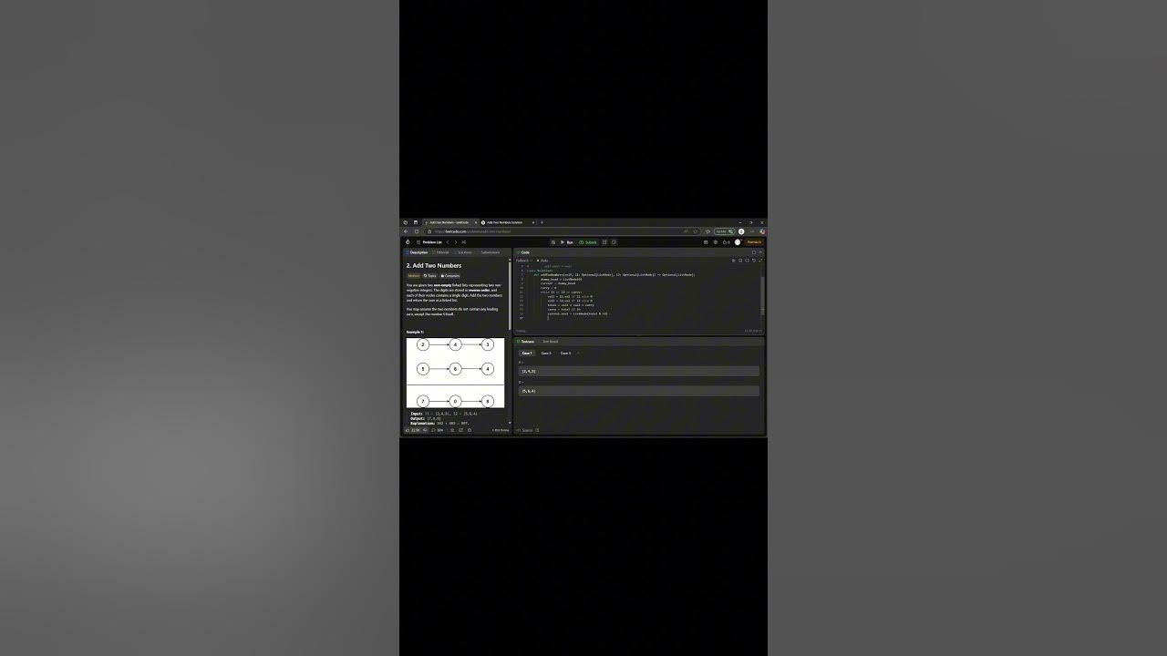 Leetcode 2 Add Numbers Python - YouTube