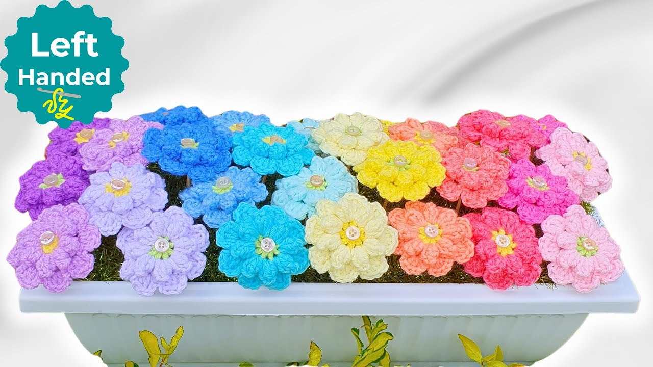 How to Crochet a Flower Planter Box Left Handed - the EASY Way! - YouTube