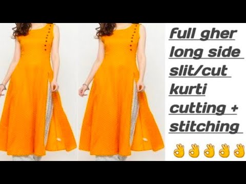 how to make designer long side slit kurti design cutting and stitching ...