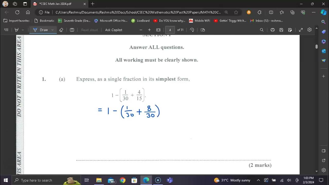 CSEC Math Paper 2 worked solutions series - January 2024 - Question 1(a ...