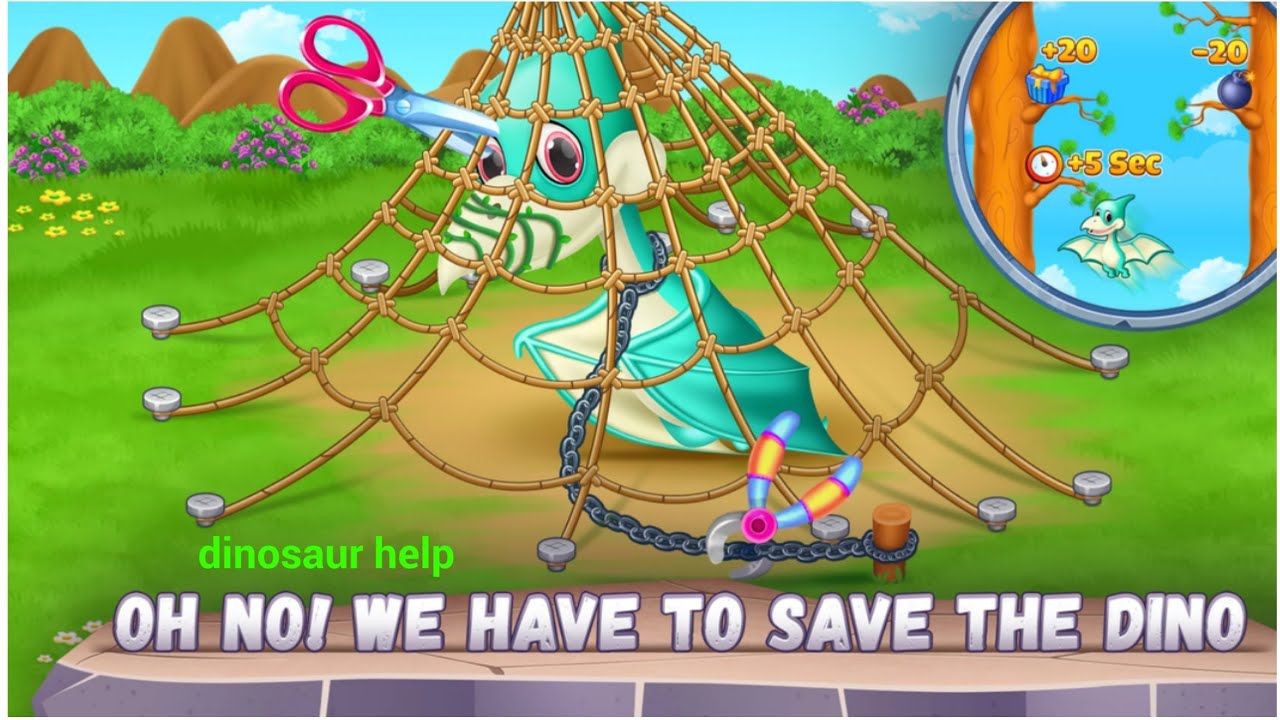 The dinosaur has been captured inside the hunter's net. Let's free him ...