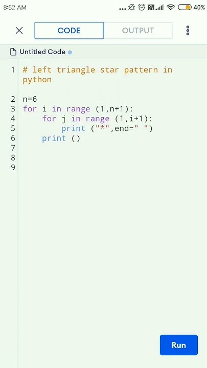 Left Triangle Star Pattern In Python Shorts Shortsvideo Youtube