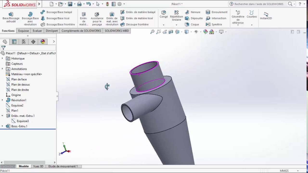 solidworks : creation cyclone - YouTube