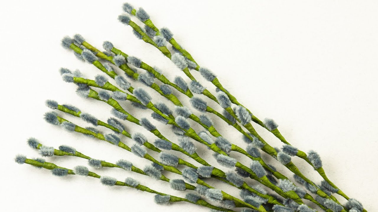 Pussy willow twig | Chenille wire flower | How to make decor room from ...