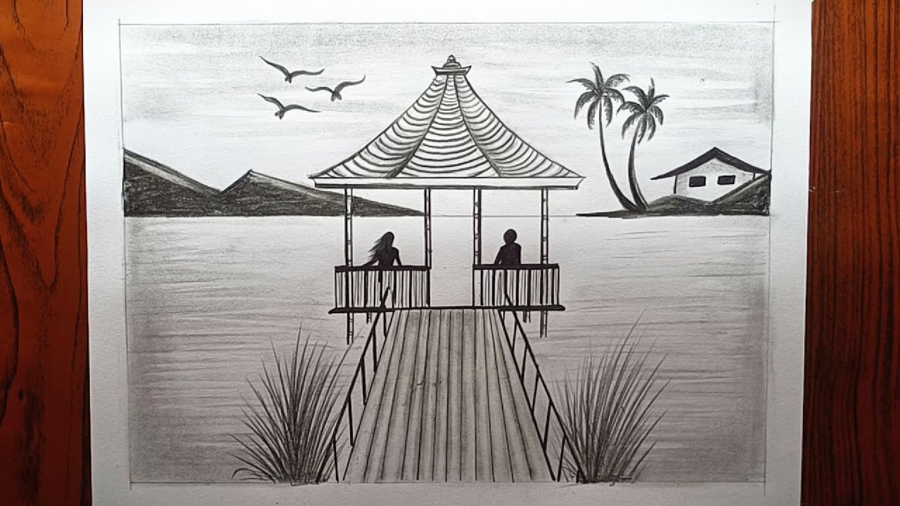 How to Draw Easy Beautiful Scenery Drawing / Landscape Drawing / Nature ...