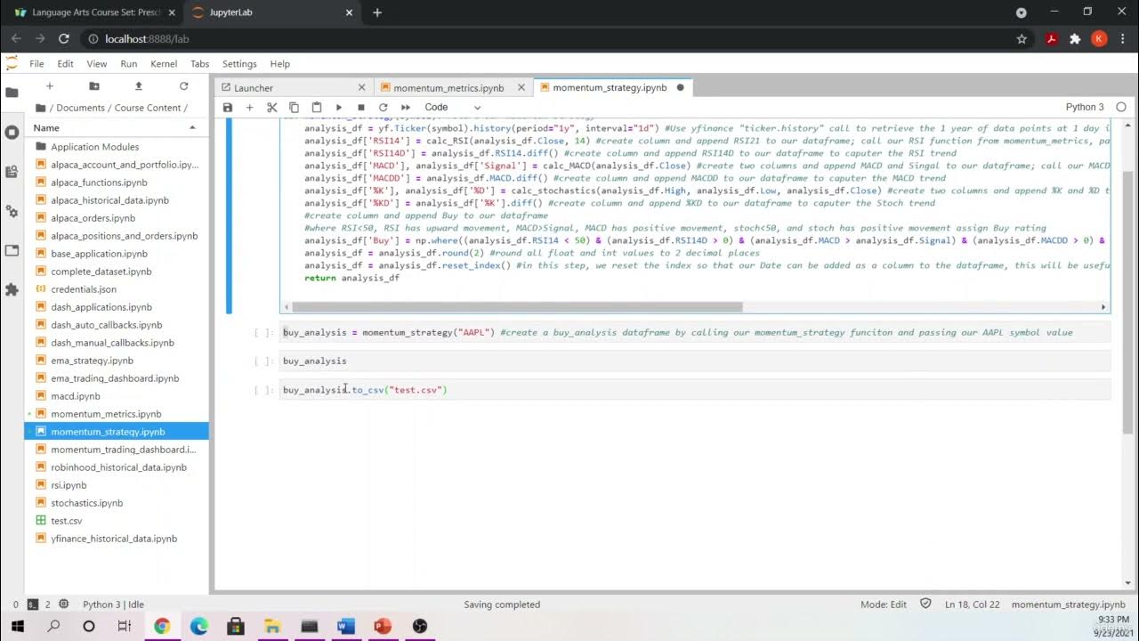 Momentum Strategy Coding Example [Python Interactive Algorithmic Trading Assistant with APIs ...
