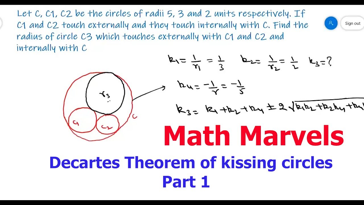 Math marvels : Decartes' theorem of kissing circles Example 2 - YouTube