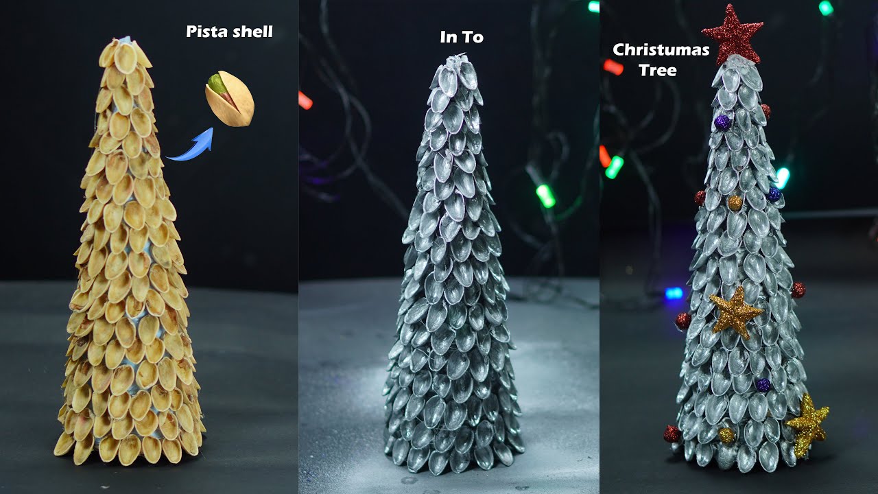 How to make a Christmas tree with pista shell ! Make a beautiful pista ...