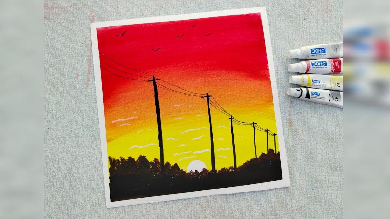 Beautiful sunset painting / easy acrylic painting for beginners ...