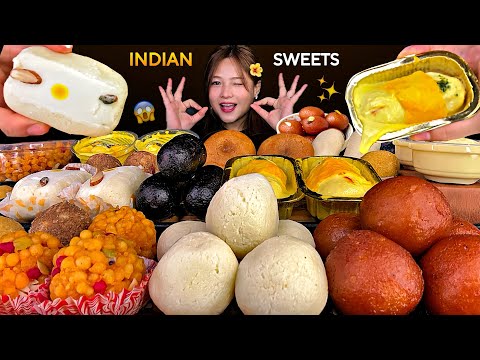 20 TYPES OF INDIAN SWEETS MUKBANG || EATING KALA JAMUN, RASBARI, CREAM CHAMCHAM & LADDU | #mikasa 