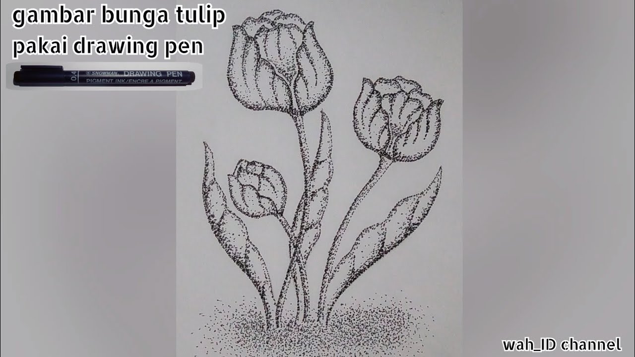 menggambar BUNGA TULIP || pointilism drawing tutorial || gambar teknik ...