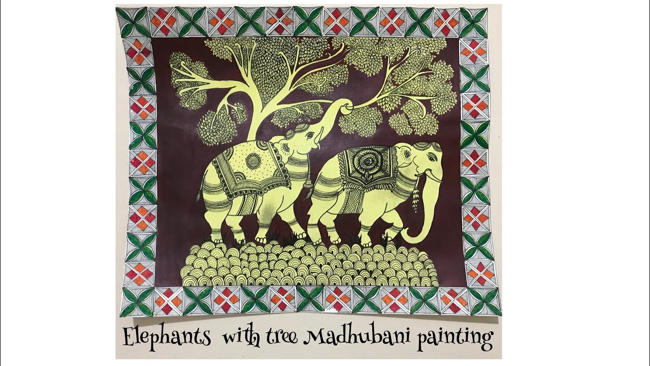 How to paint Madhubani Elephants With Tree / Madhubani(Mithila Painting ...