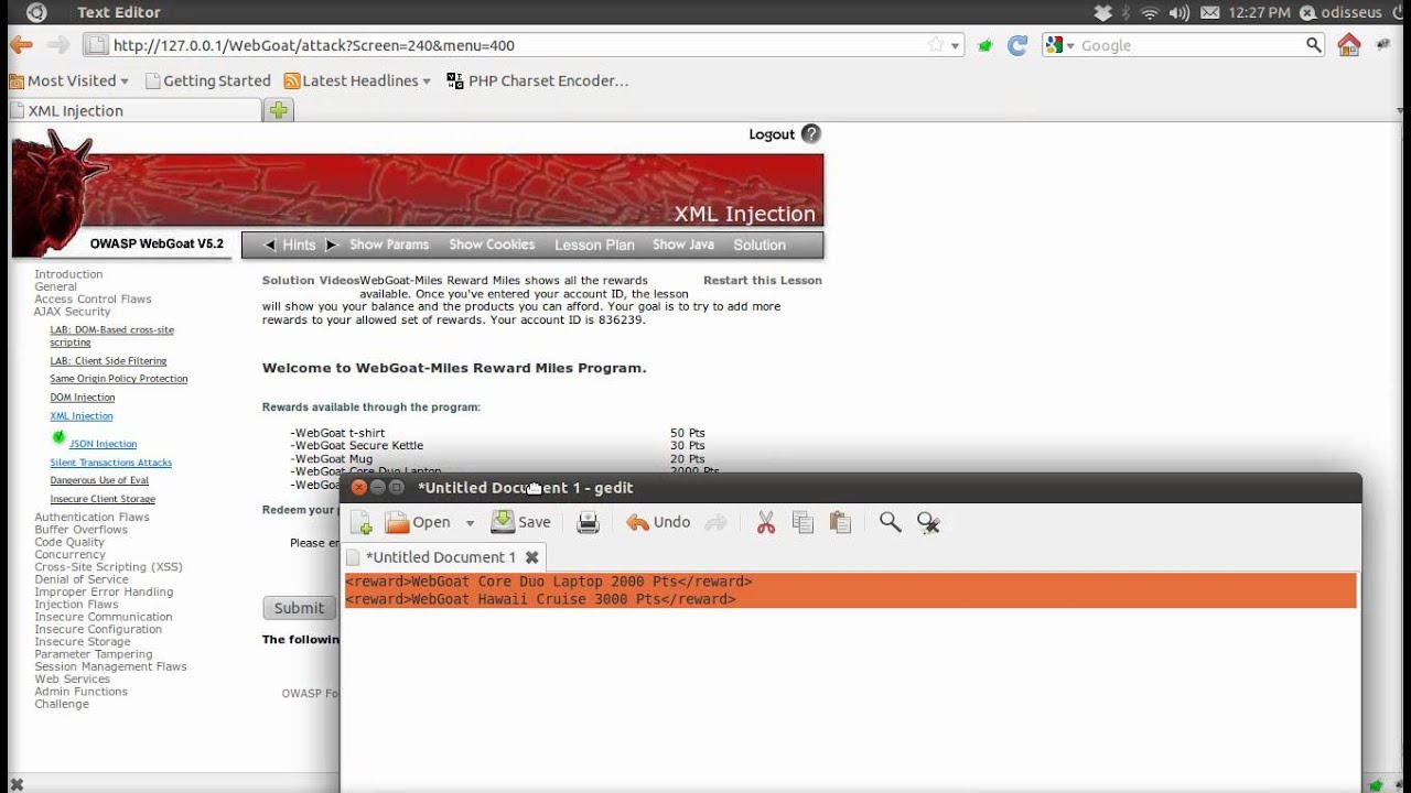 Webgoat: AJAX Security [XML Injection] - YouTube