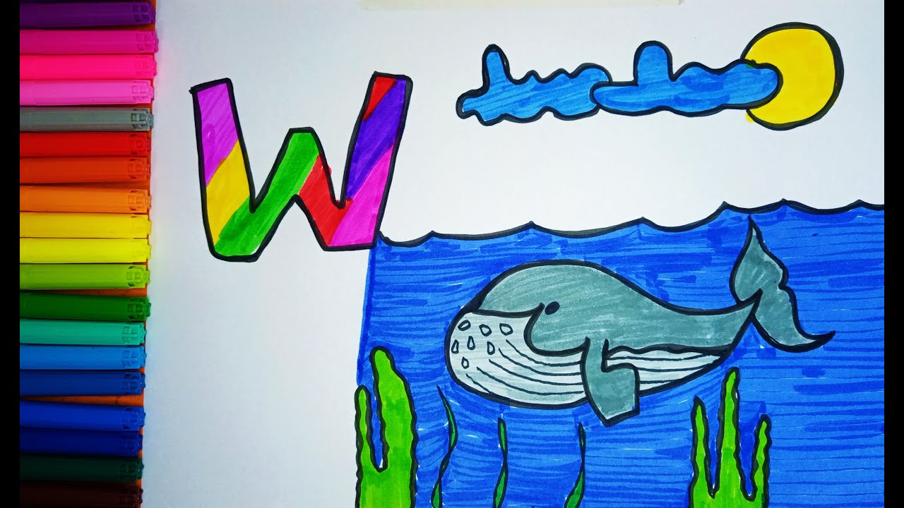 Learn ABC, alphabet W Whale, Phonics, Learning and Drawing for Kids and ...