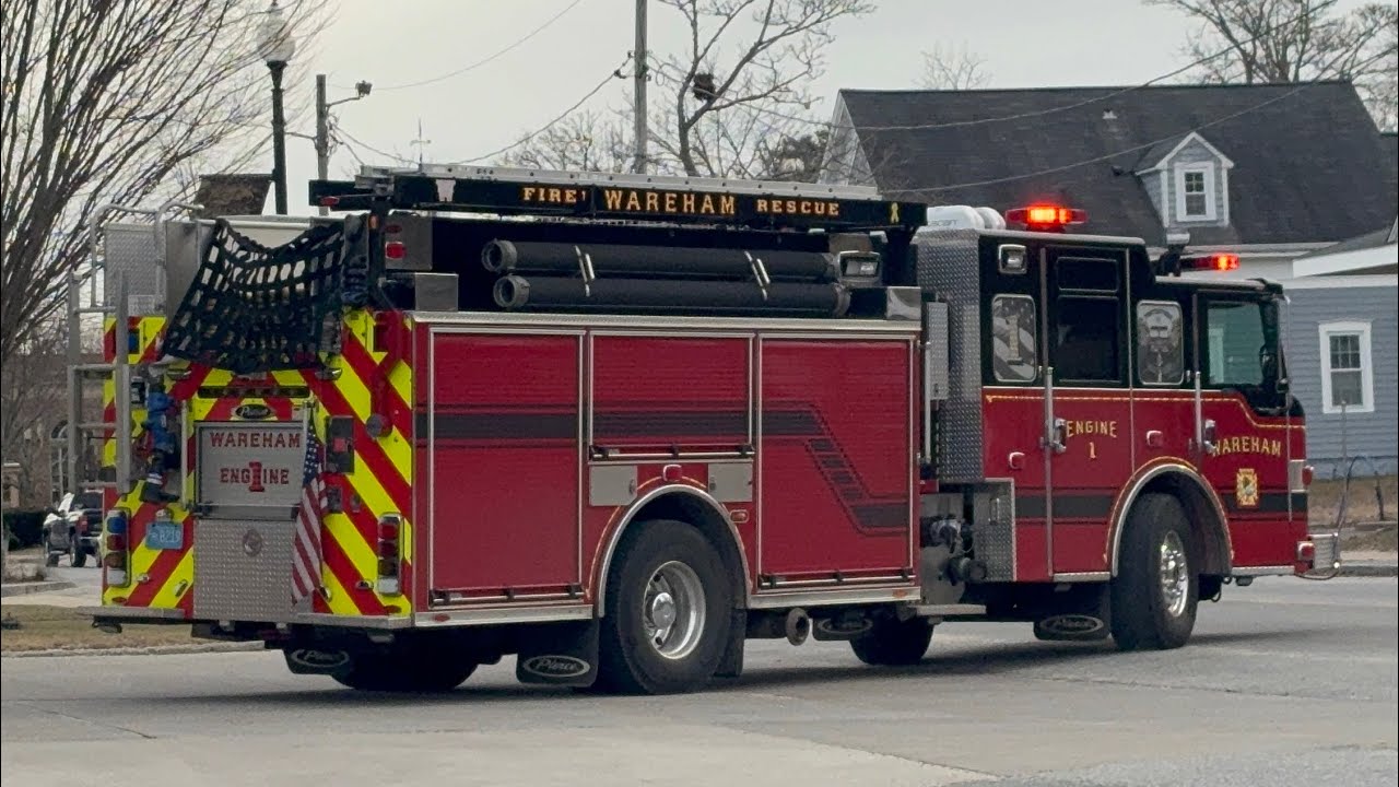 Wareham ma fire department engine 1 responding to a mva Q siren - YouTube