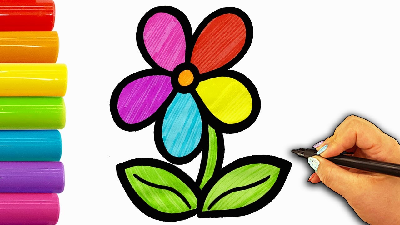 Rainbow Flower Drawing & Coloring for Kids & Toddlers Gambar Bunga ...