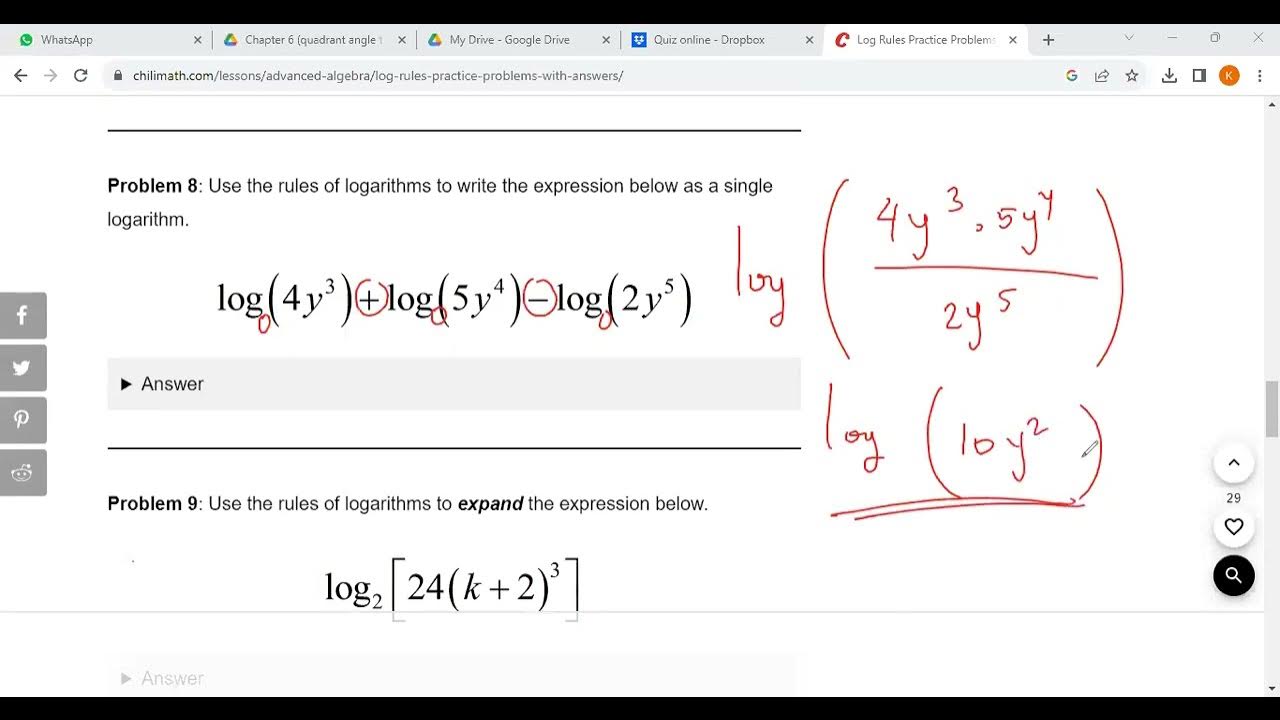 Math - Grade 11 or Grade 10 - Basic of Logarithm (Exercise from website ...