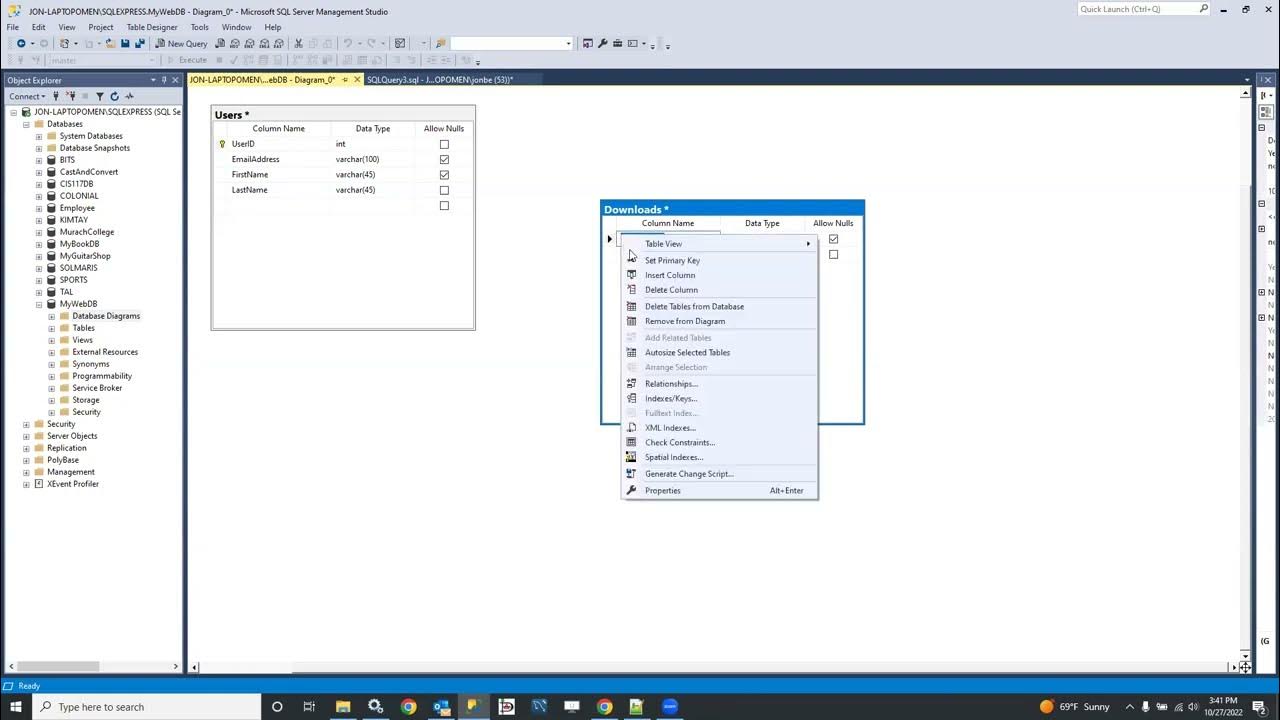 CIS-231 Lecture (Bek) Forward Engineering a Database from the ERD part 1 - YouTube