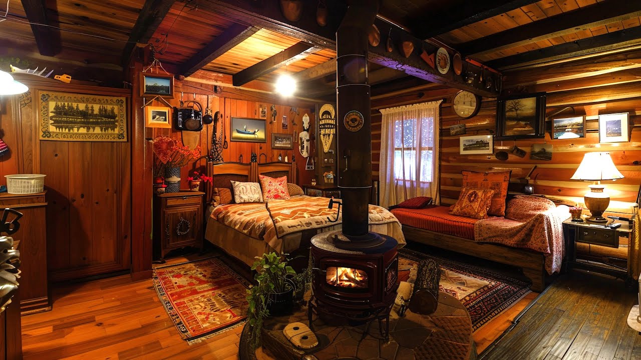 🔴Cozy Warm Cabin in Winter Ambience | Relax Fall asleep with a ...