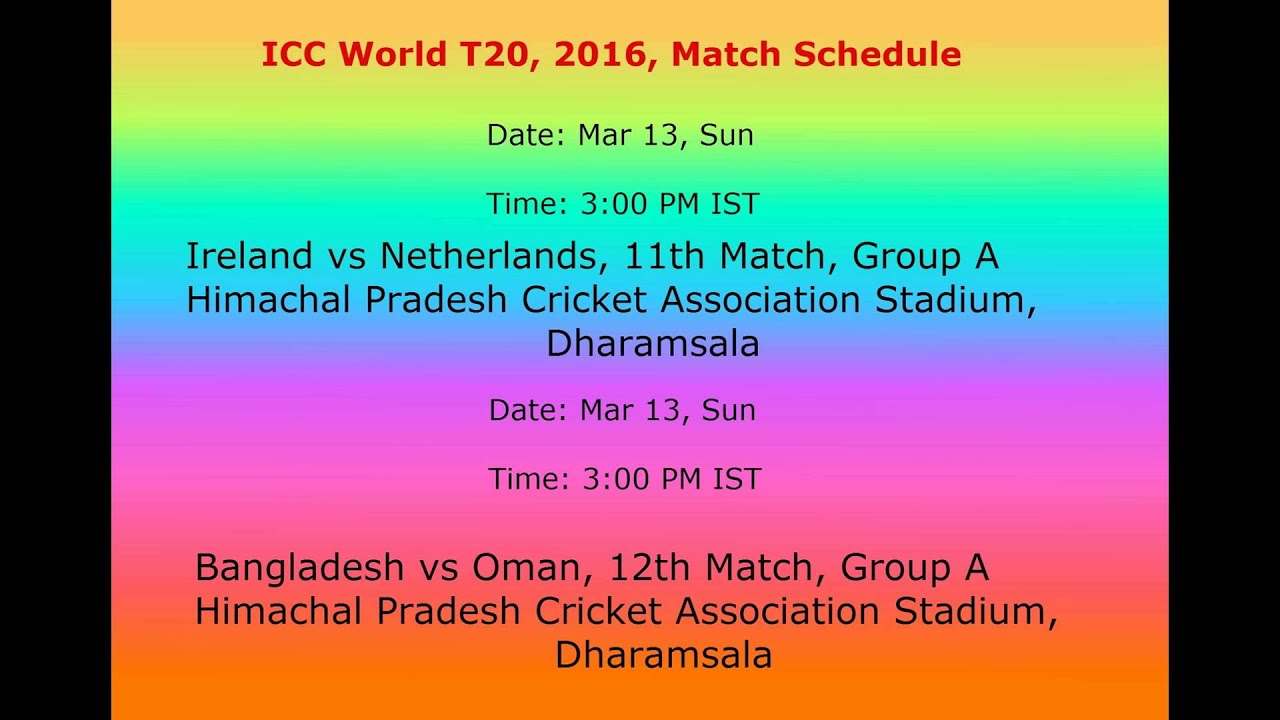 ICC TWENTY20 WORLD CUP 2016 - T20 Cricket Match Schedule - YouTube