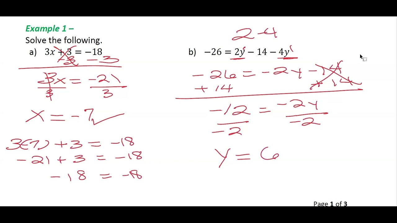 Linear Equation in the form of ax + b =c - YouTube