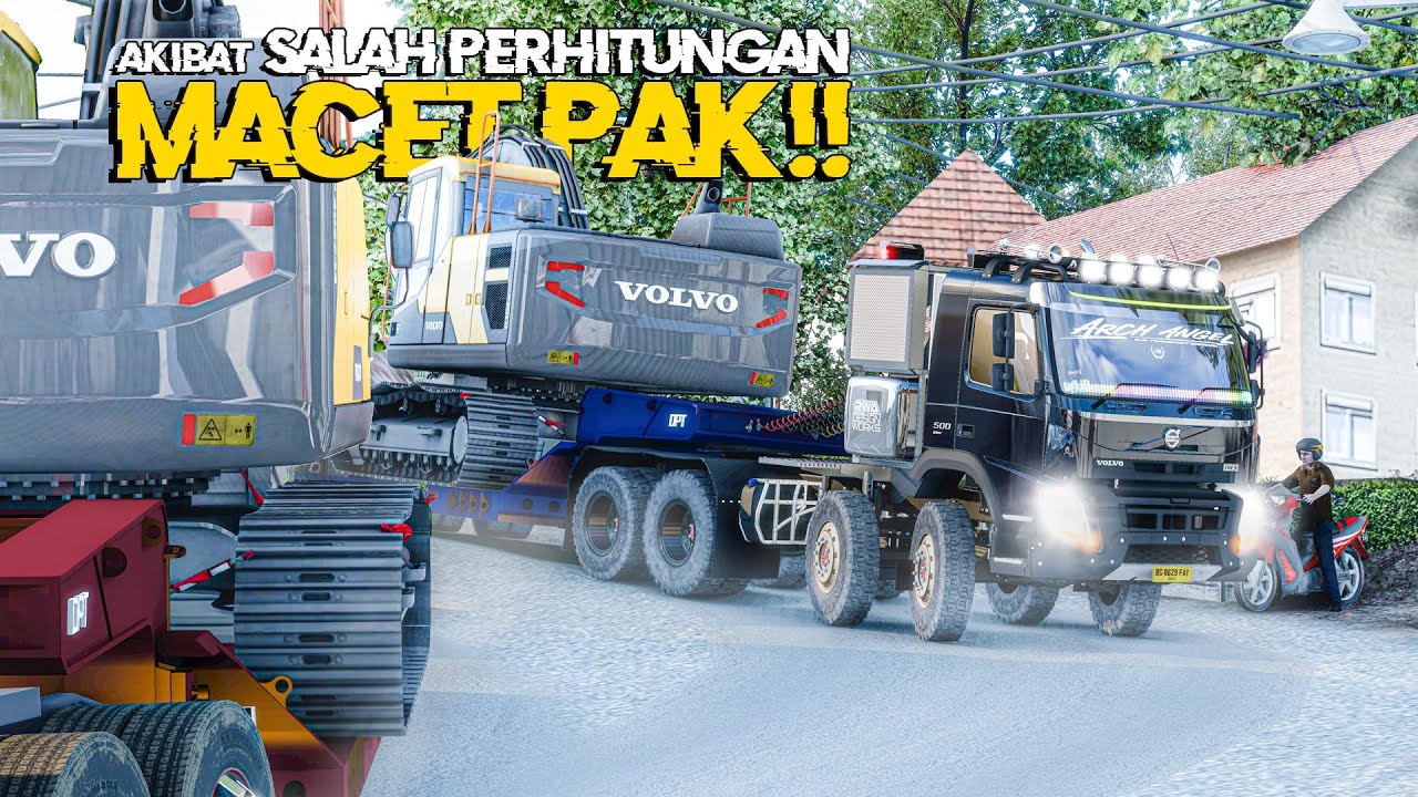 Kejebak Di Tikungan Sempit !! Truk Trailer DPT Proyek Jembatan AJB - YouTube