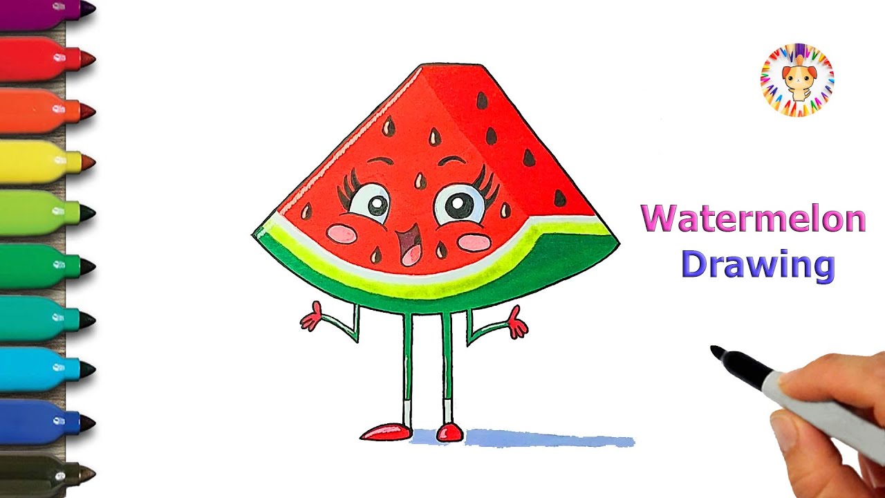 How to draw a watermelon 🧡 Cute watermelon drawing easy step by step ...
