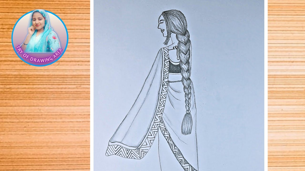 How to draw a girl wearing saree (easy step by step) pencil sketch ...