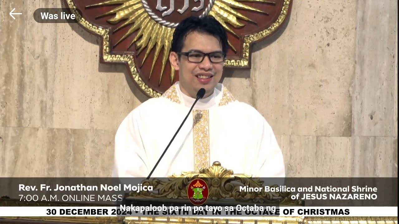 QUIAPO CHURCH LIVE TV MASS TODAY 7:00 AM DECEMBER 30, 2024 MONDAY - YouTube