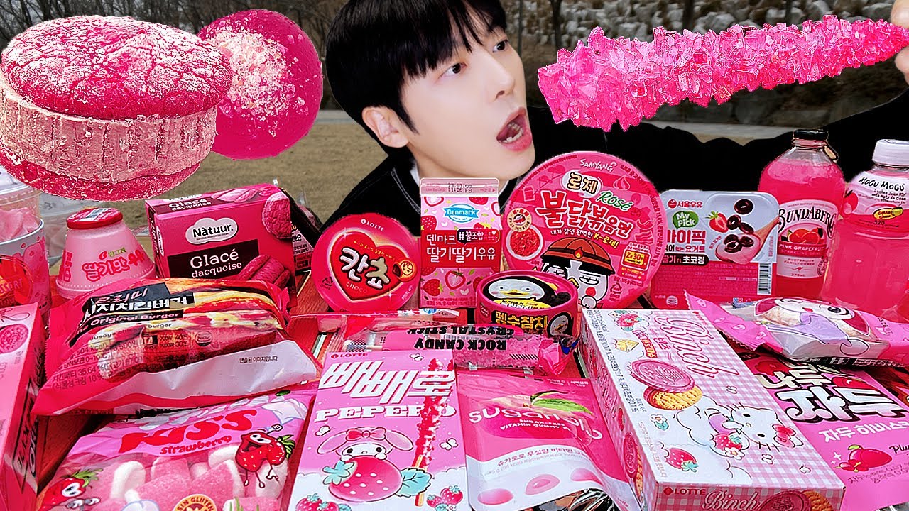 Asmr Mukbang 핑크 아이스크림 젤리 먹방 불닭볶음면 초콜릿 And Pink Dessert Jelly Candy