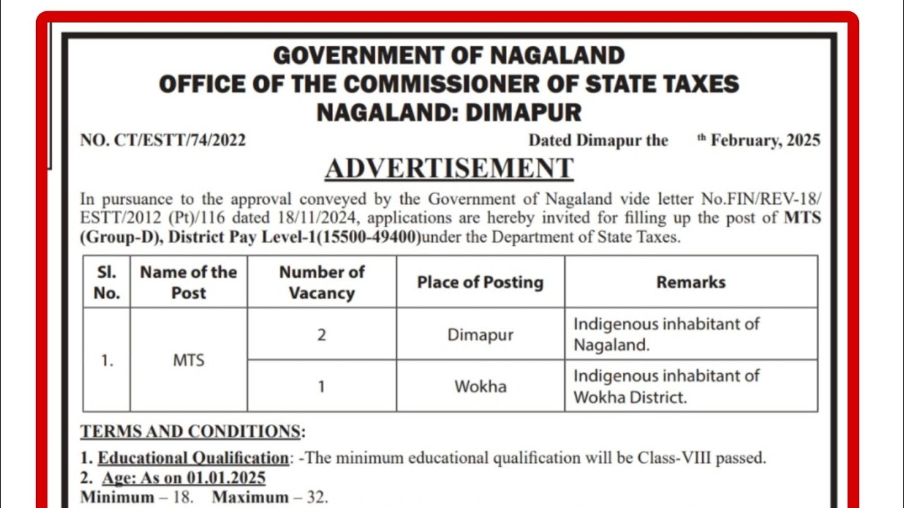 Government Job for Class 8 Pass in Nagaland. 25/02/2025 # ...