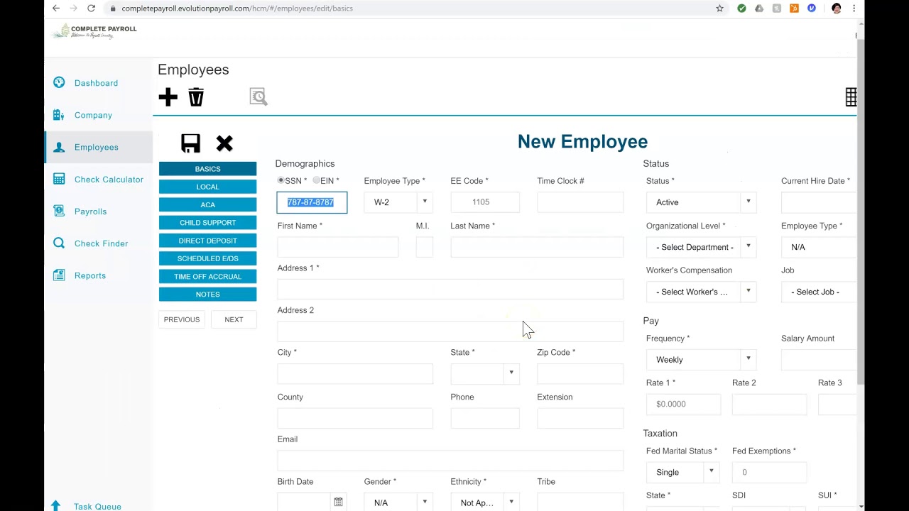 Setting up a new employee in Evolution Payroll 2019 - YouTube