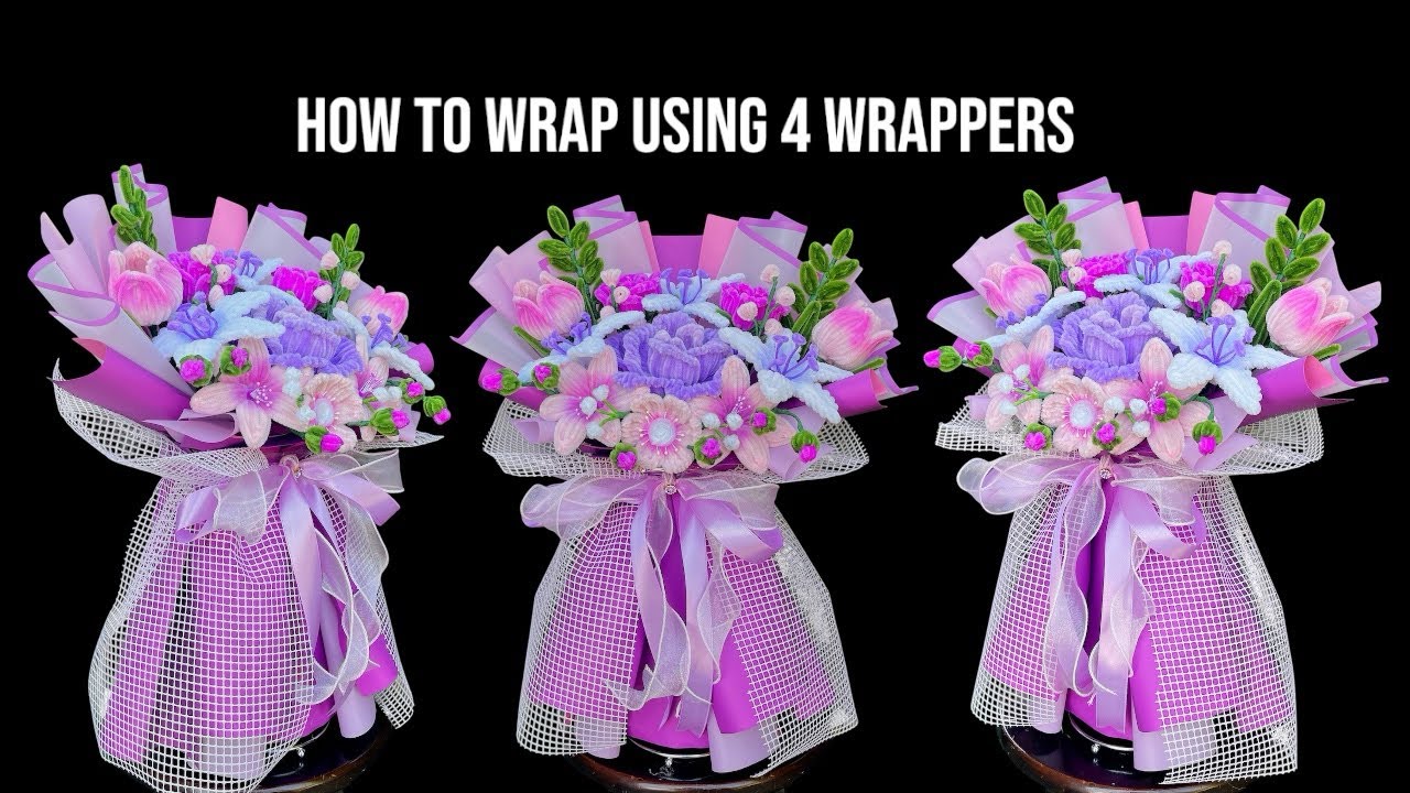 How to wrap using 4 wrappers| Bouquet Wrapping Tutorial #diy #craft # ...