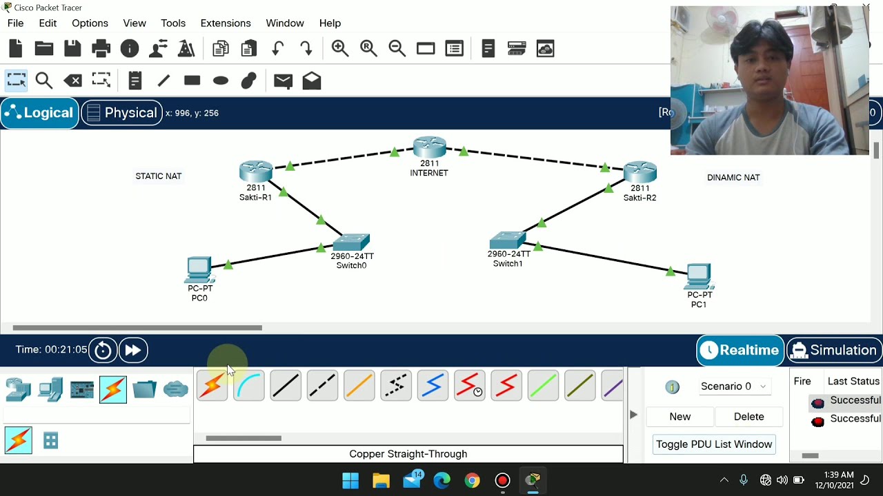 Konfigurasi Static & Dynamic NAT. Menggunakan 3 Router, 2 Switch, 2 PC ...