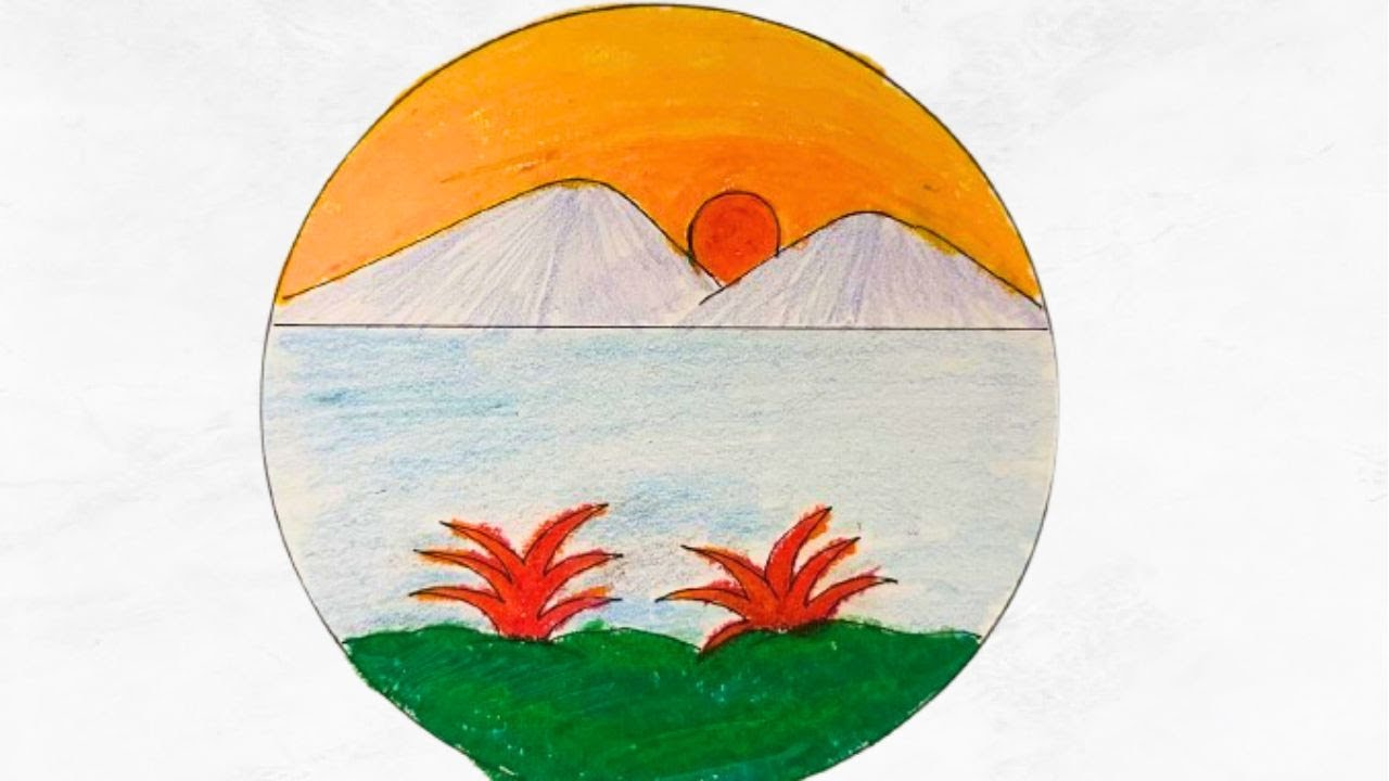How To Draw Easy Circle Scenery | Easy Drawing Beautiful Circle Scenery ...