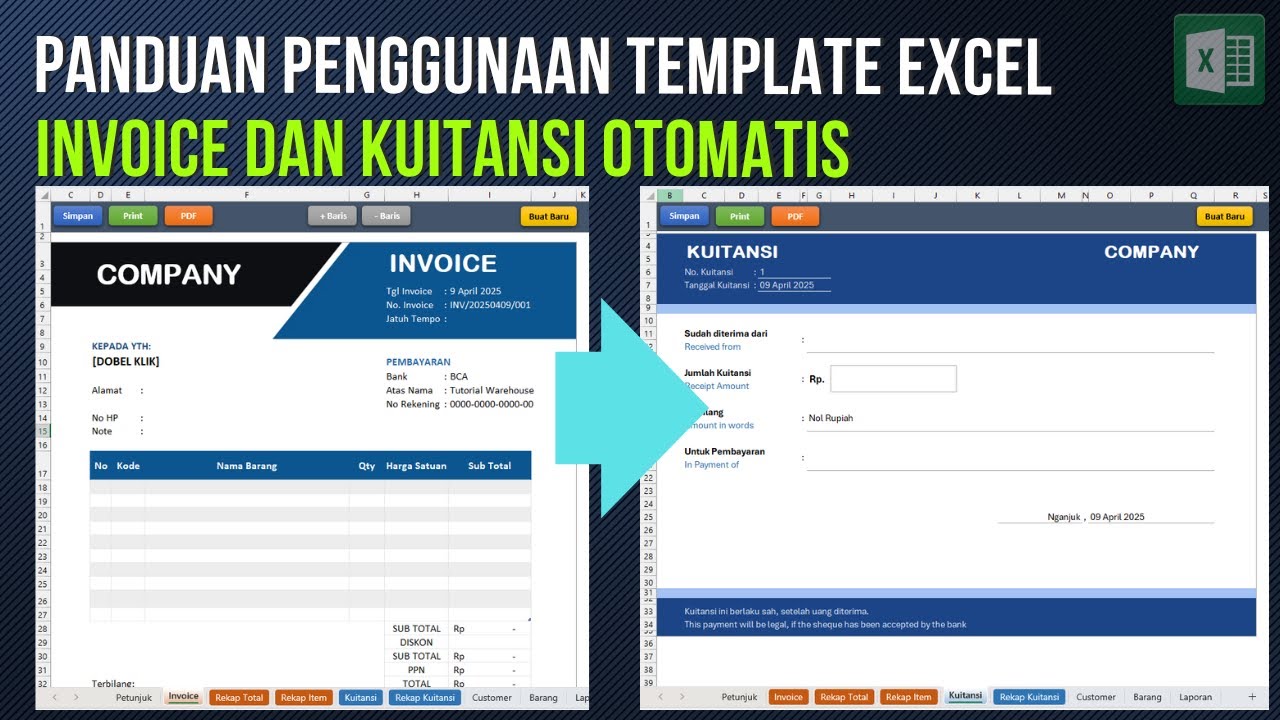 Panduan Penggunaan Template Excel Invoice & Kuitansi Otomatis - YouTube