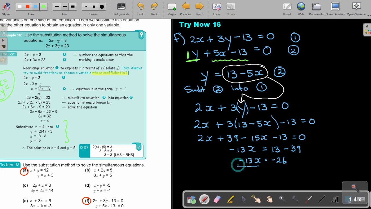 4 2 Solve Simultaneous Equations Substitution method - YouTube