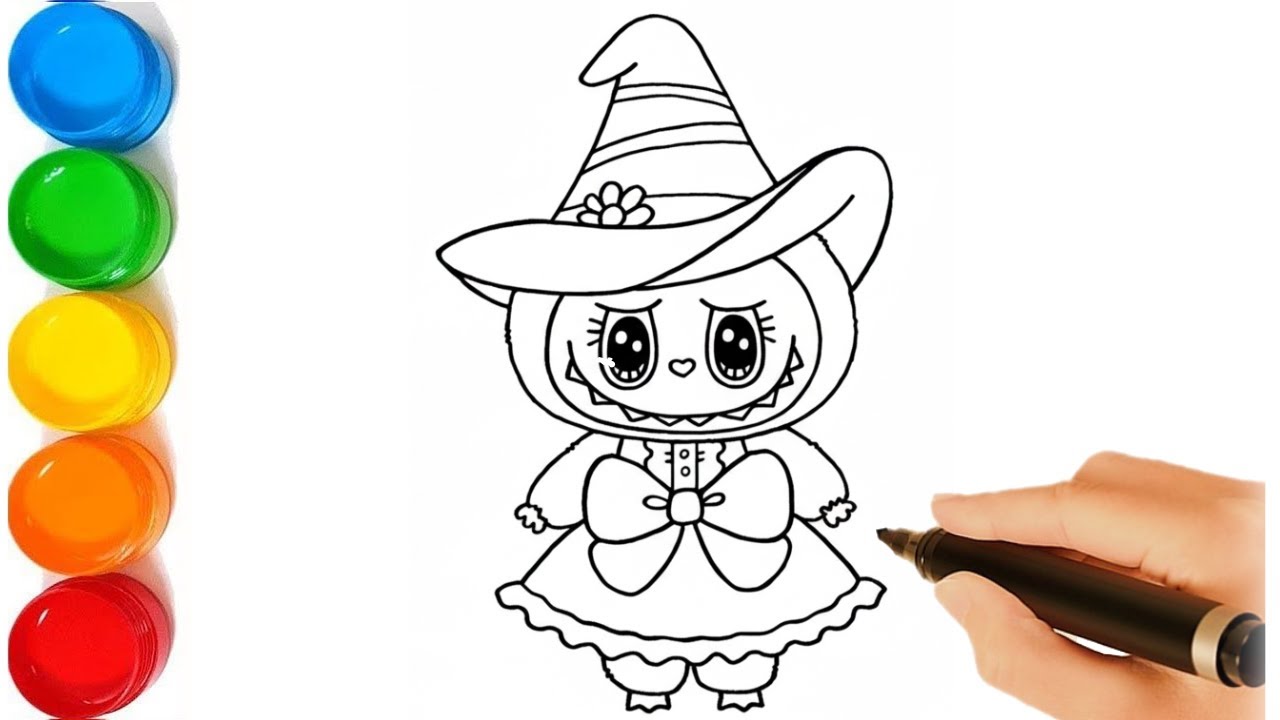 How to Draw a Labubu Mokoko Witch The Monsters Halloween Easy Step by ...