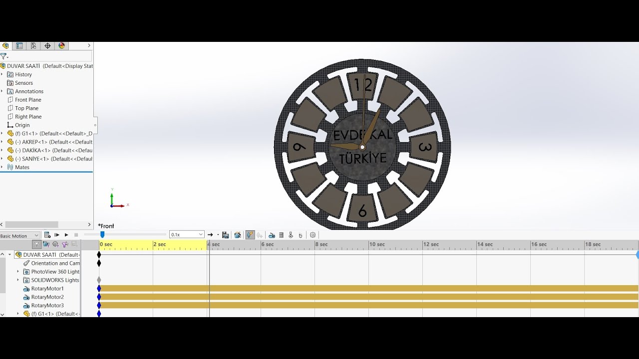 SOLIDWORKS 2020: DUVAR SAATİNİN GERÇEK ZAMANLI ÇALIŞMA ANİMASYONU - YouTube