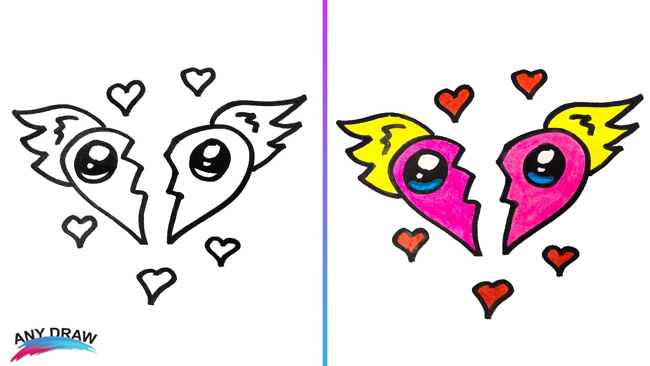 How to draw a Brooked Heart | Easy drawings - YouTube