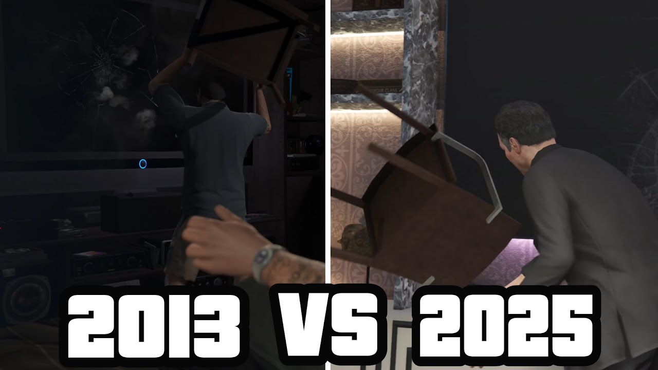 Michael smashing the TV 2013 vs 2025 - GTA Online - YouTube