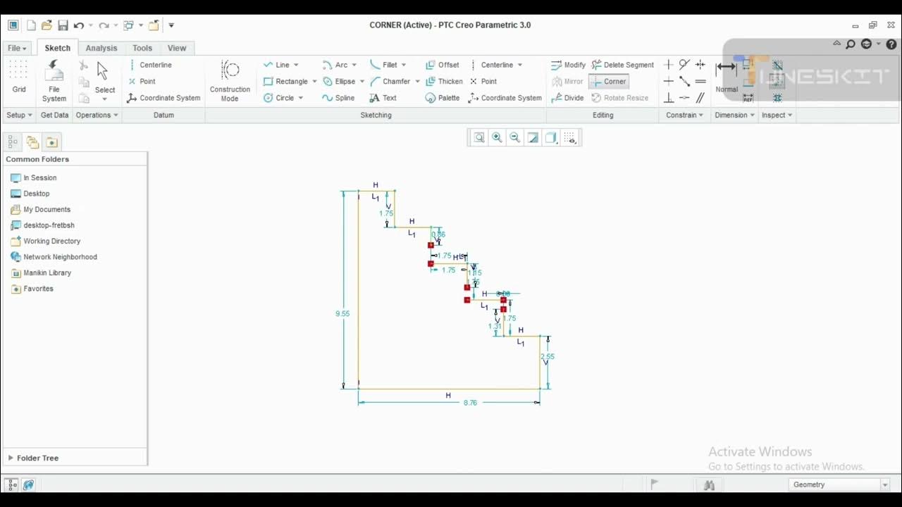 How to use Corner Command in CREO Sketching, #sketching #corner #cornerdesign #creoparametric # ...