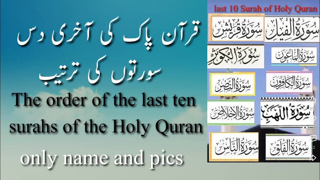 Last 10 Surah of Holy Quran only name | The arrangement of last 10 ...
