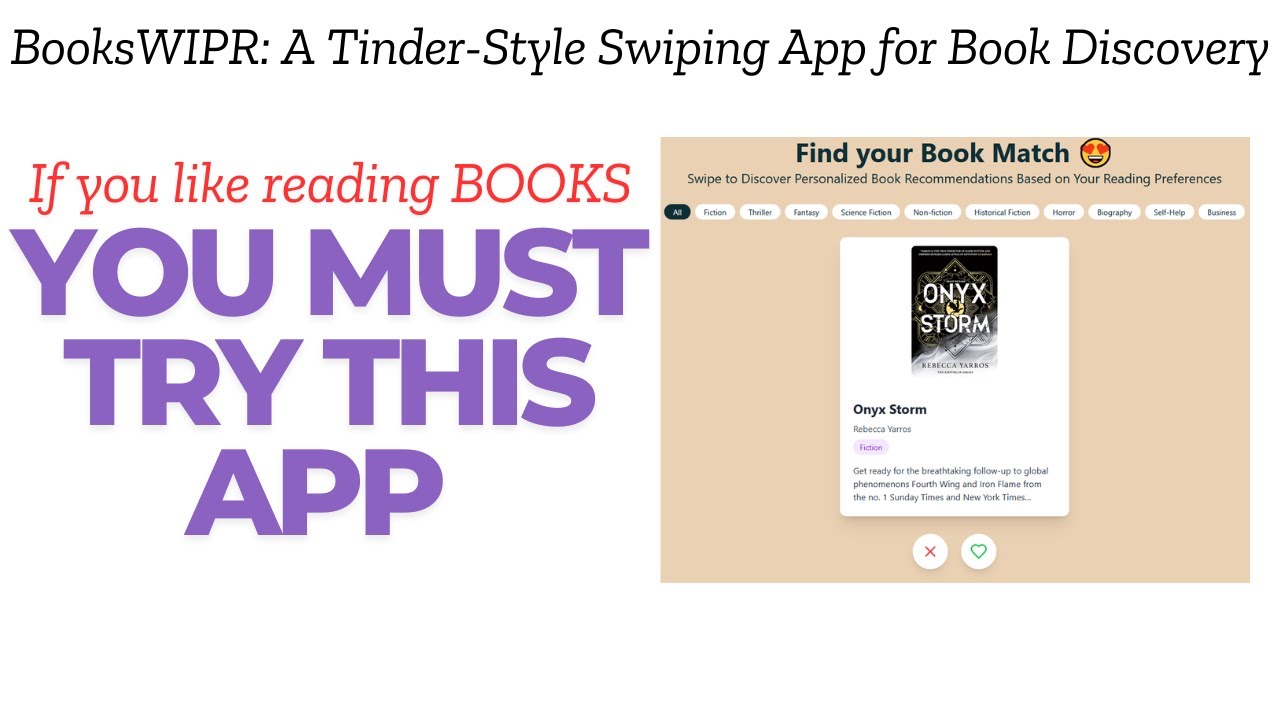 BooksWIPR : A Tinder-Style Swiping App for Book Discovery - YouTube