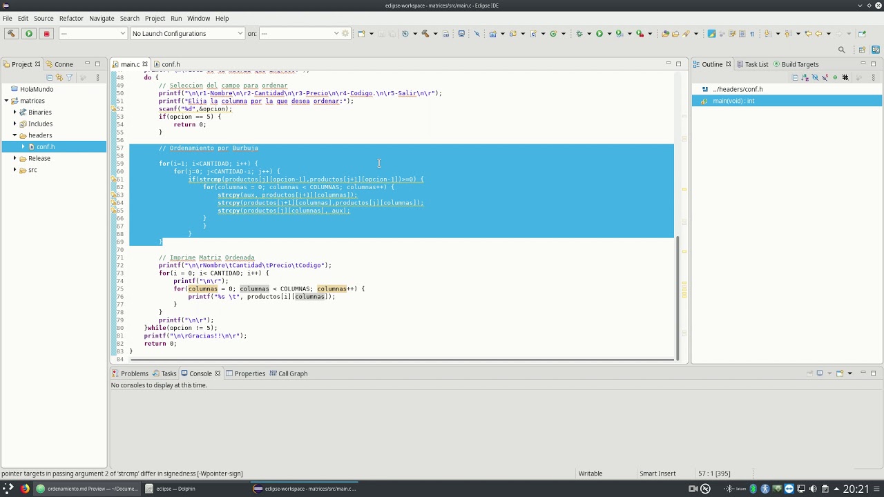 Matrices en "C" con Ordenamiento - Resolución - YouTube