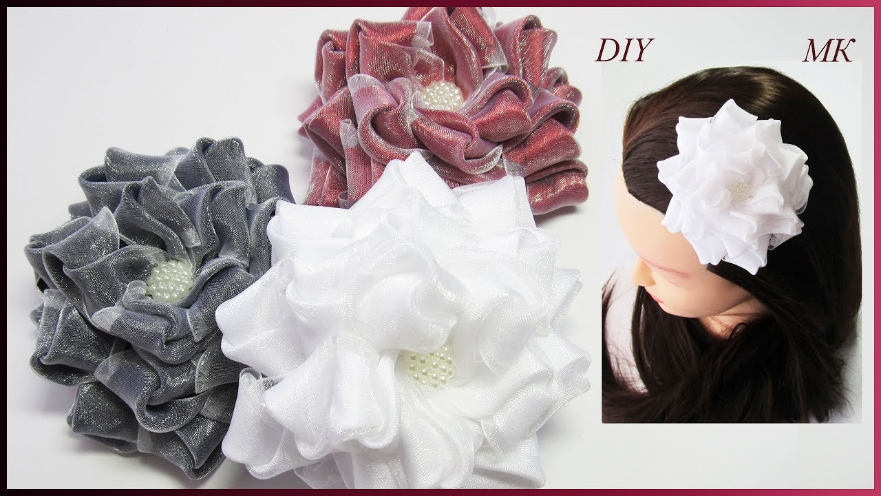 Flower Organza, Satin Ribbon, Tutorial - YouTube