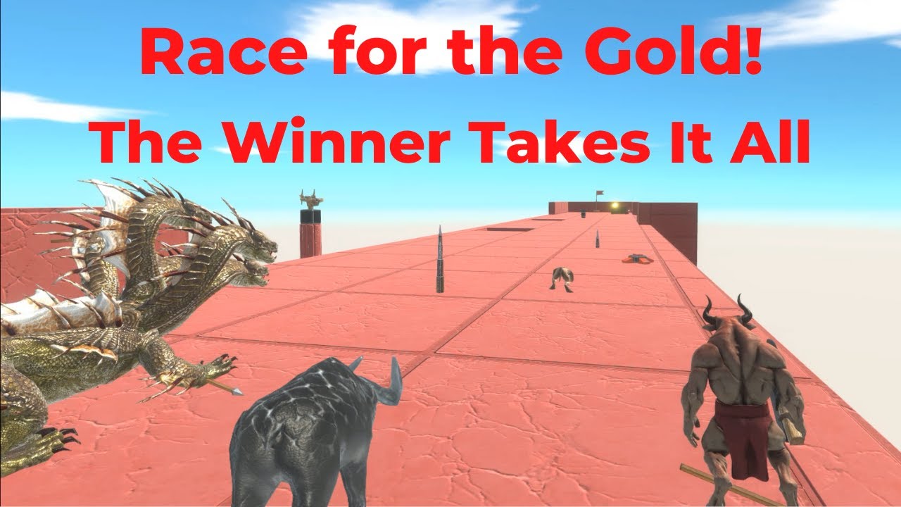 Race for the Gold! The Winner Takes It All. Long straight course ...